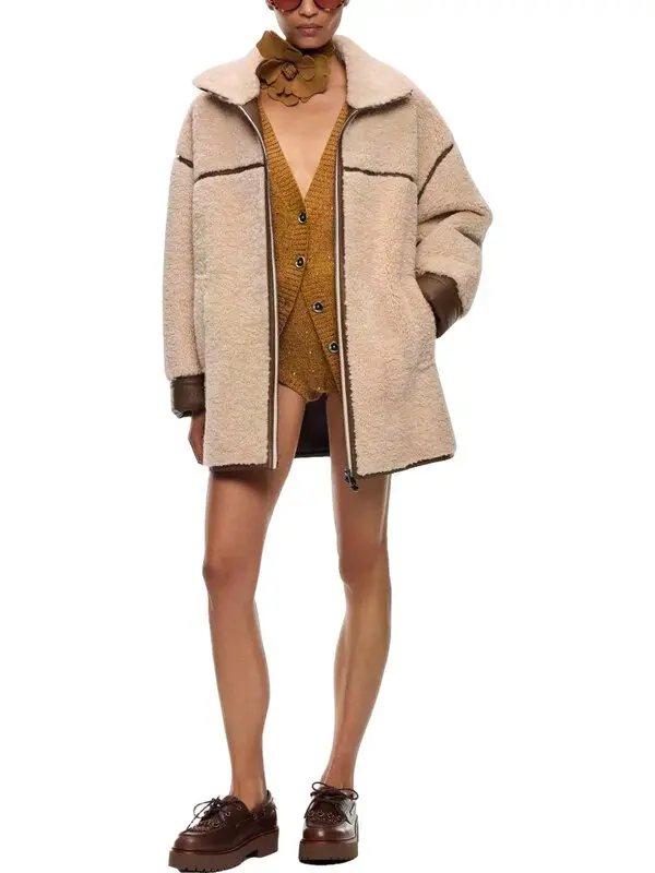 Pinko Faux Shearling Panelled Coat - Neutrals