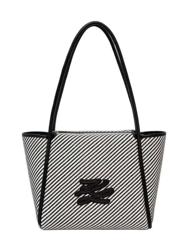 Karl Lagerfeld Diagonal Stripe Monogram Patch Tote Bag - White
