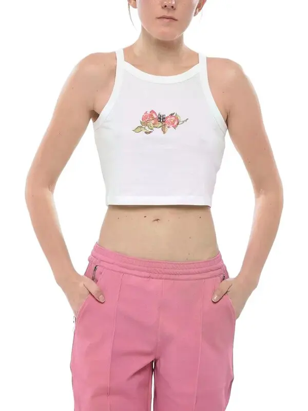 Givenchy White Cotton Floral Graphic Cropped Top - Pink