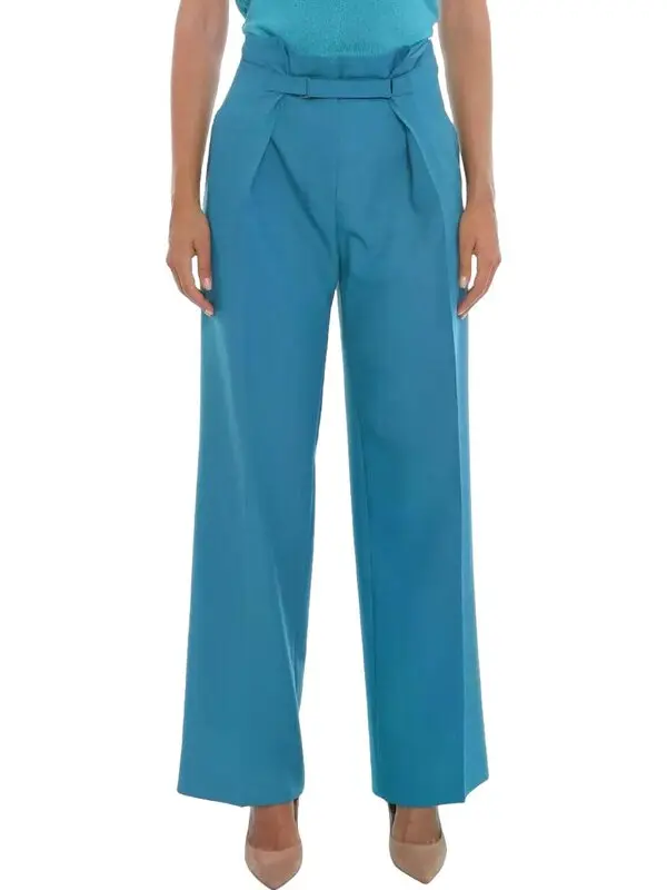 SUPER BLOND Pleated Trousers With Buckle Fastening - Blue
