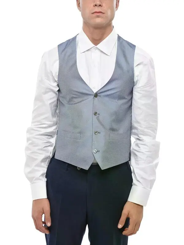 Corneliani Geometric Pattern Silk Waistcoat - Blue