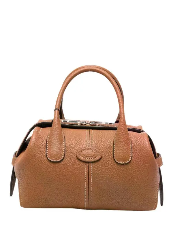 TOD'S Mini Logo-patch Pebbled Tote Bag - Brown