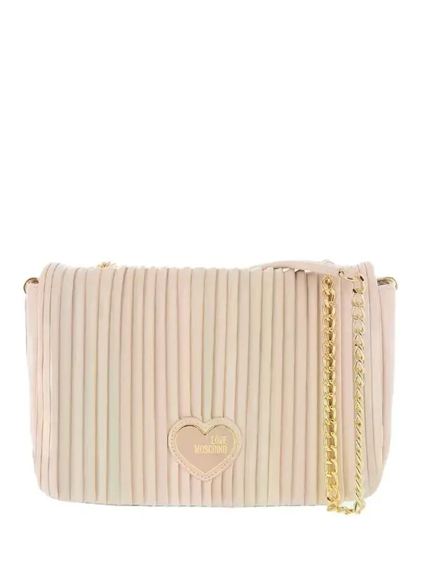 Moschino Pleated Heart Plaque Shoulder Bag - Neutrals
