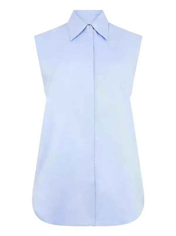 MOORER Sleeveless Box-pleat Shirt - Blue