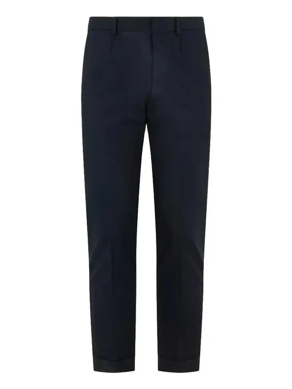MOORER Tailored Pressed Crease Turn-up Trousers - Blue