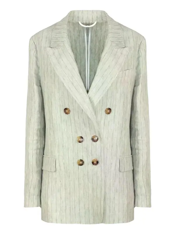KILTIE Double-breasted Striped Linen Blazer - Grey