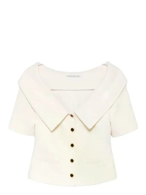 Alessandra Rich Off-shoulder Bouclé Jacket - Neutrals