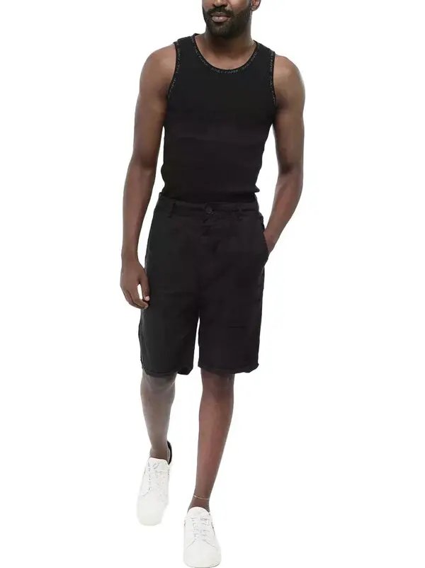 NEVER ENOUGH Linen Belt-loop Shorts - Black