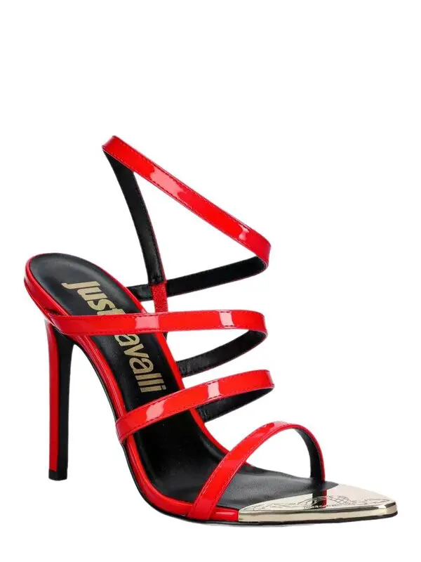 Just Cavalli Patent Leather Multi-strap Stiletto Sandals With Gold Toe Cap - Red