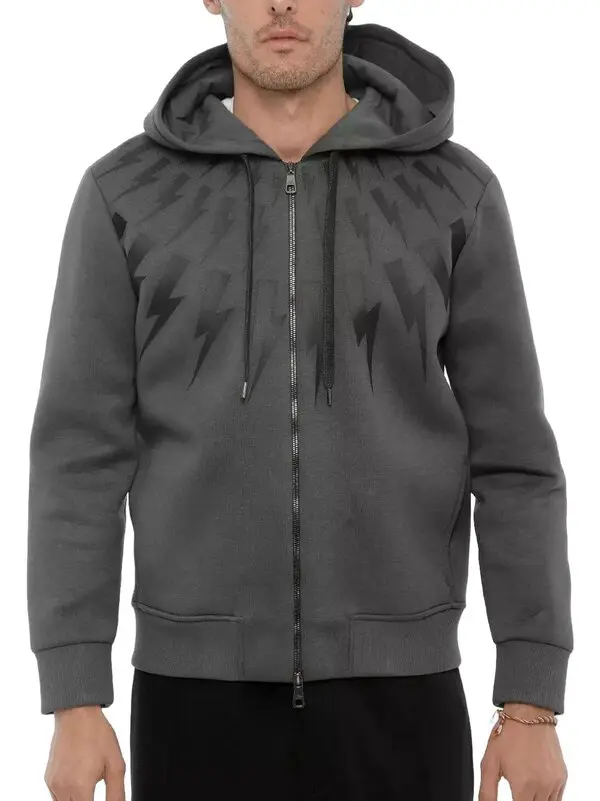 Neil Barrett Lightning Bolt Print Zip-up Hoodie - Grey