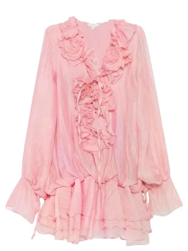 PAPER LACE Ruffled Tiered Mini Dress - Pink