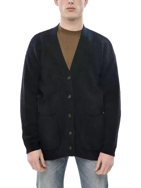 PAOLO PECORA V-neck Ribbed Knit Cardigan - Blue