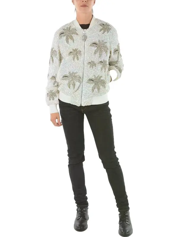 Philipp Plein Sequin-embellished Bomber Jacket With Palm Tree Motifs - White