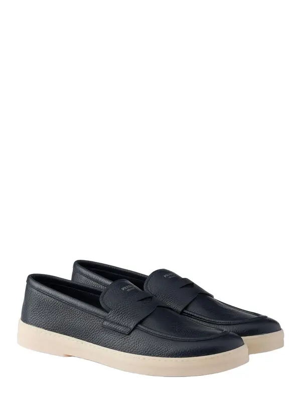 Prada Leather Loafers With Screen-printed Logo - Blue