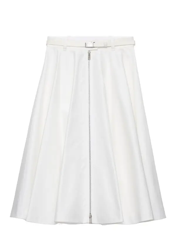 Prada Belted Midi Skirt With Zipper Detail - White