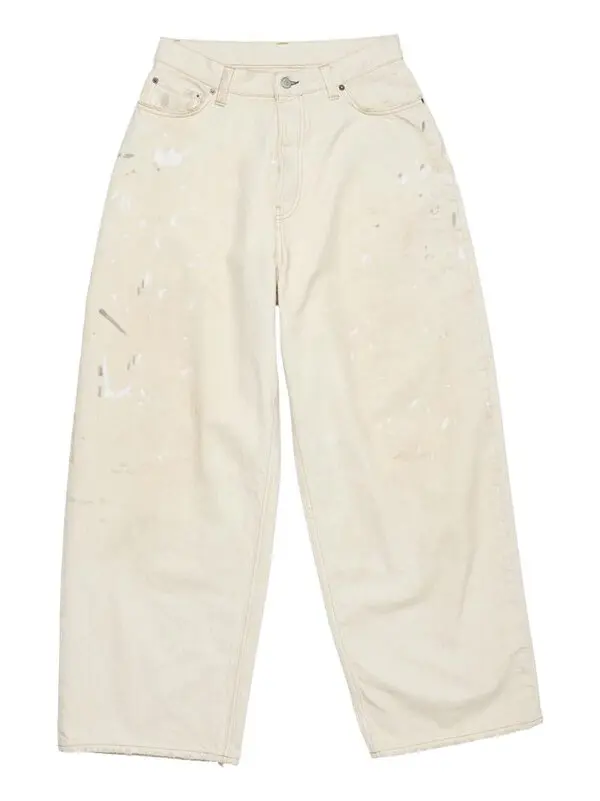 Acne Studios Loose Fit Wide Leg Jeans With Leather Pockets - White