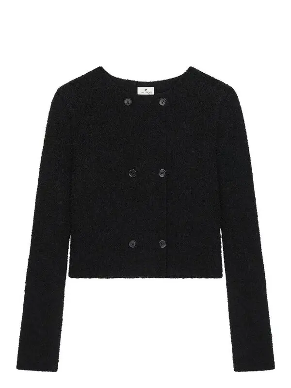 COURRÃ¨GES Courrèges Double-breasted Bouclé Knit Jacket With Embroidered Logo - Black