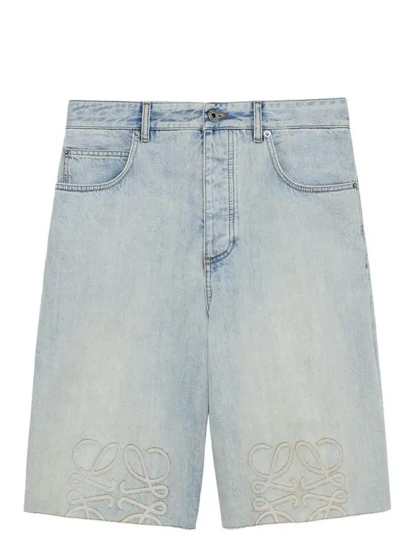 Loewe Anagram Embroidered Denim Shorts - Blue