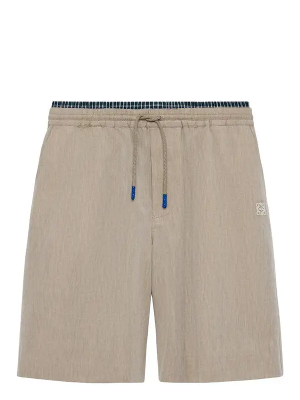 Loewe Relaxed Fit Wool & Cotton Drawstring Shorts - Beige