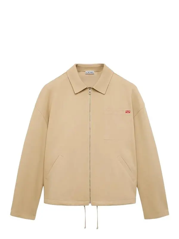 Loewe Cotton Zip-up Jacket With Embroidered Logo - Beige