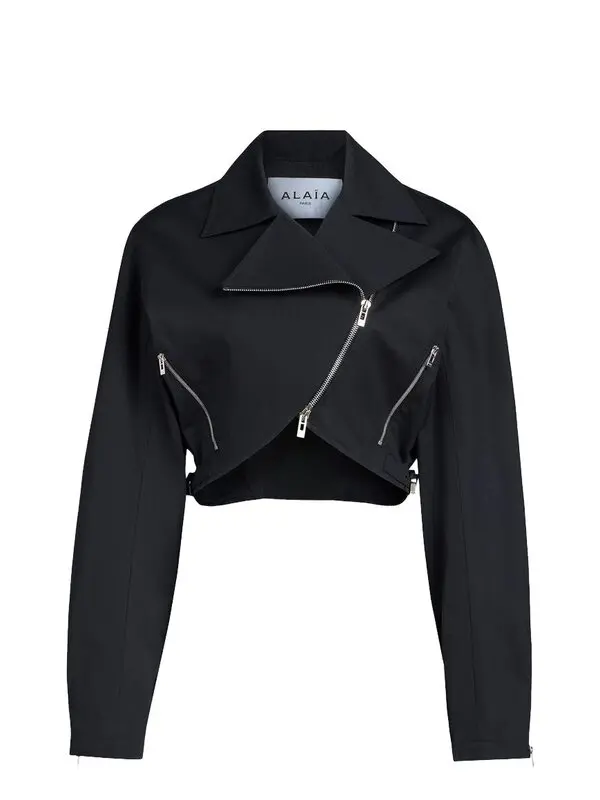 ALAÃA Alaïa Cropped Biker Cotton Poplin Jacket - Black