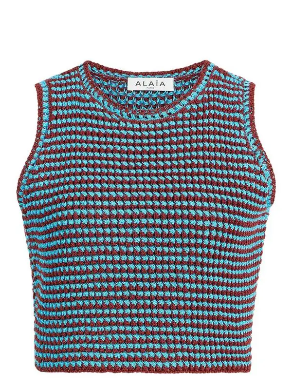 ALAÃA Alaïa Knit Crochet Cropped Tank Top - Blue