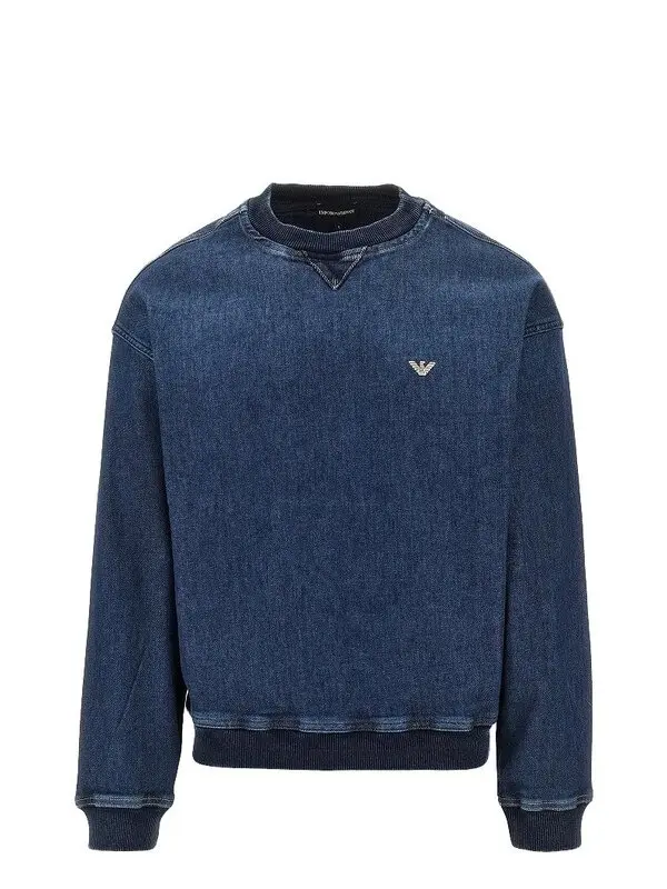Emporio Armani Denim Crewneck Sweatshirt With Eagle Logo - Blue