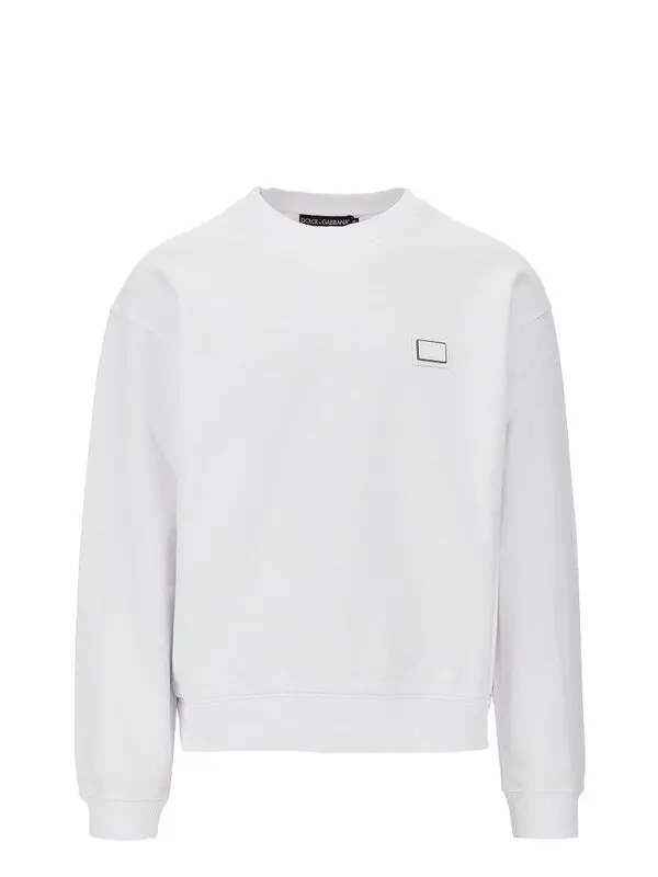 Dolce & Gabbana Crewneck Sweatshirt With Logo Plate - White