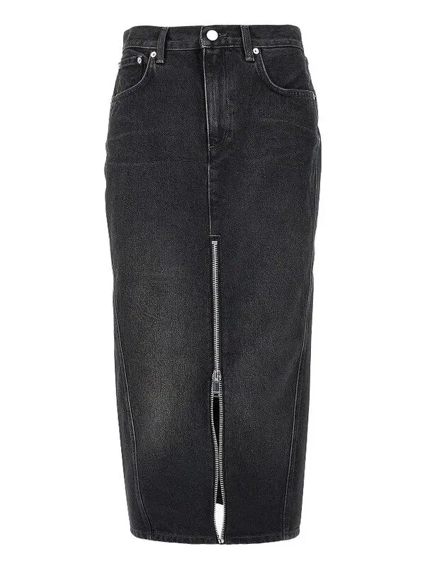 HAIKURE Denim Midi Skirt With Zip Front - Black