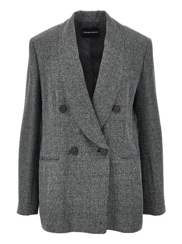 Emporio Armani Double-breasted Shawl Collar Jacket In Mouliné Fabric - Grey