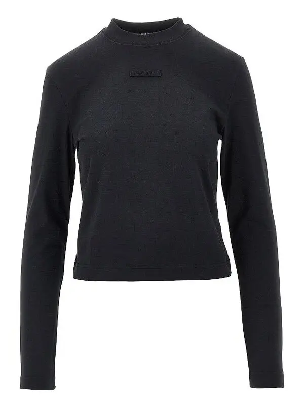 Jacquemus Long-sleeved Ribbed Crewneck T-shirt With Grosgrain Logo - Black