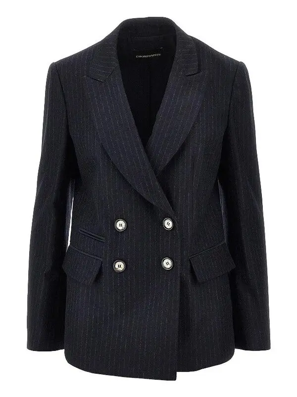 Emporio Armani Pinstriped Wool-blend Double-breasted Jacket - Blue
