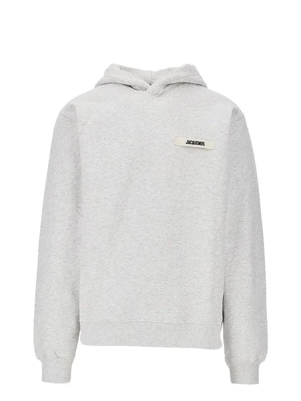 Jacquemus Fleece-back Hoodie With Gros Grain Logo Label - Grey