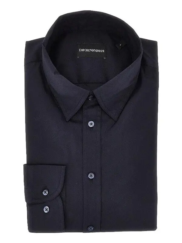 Emporio Armani Cotton-blend Technical Poplin Shirt An - Blue
