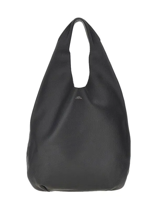 A.p.c. Le Neige' Grained Leather Bag With Gold Tone Logo - Black