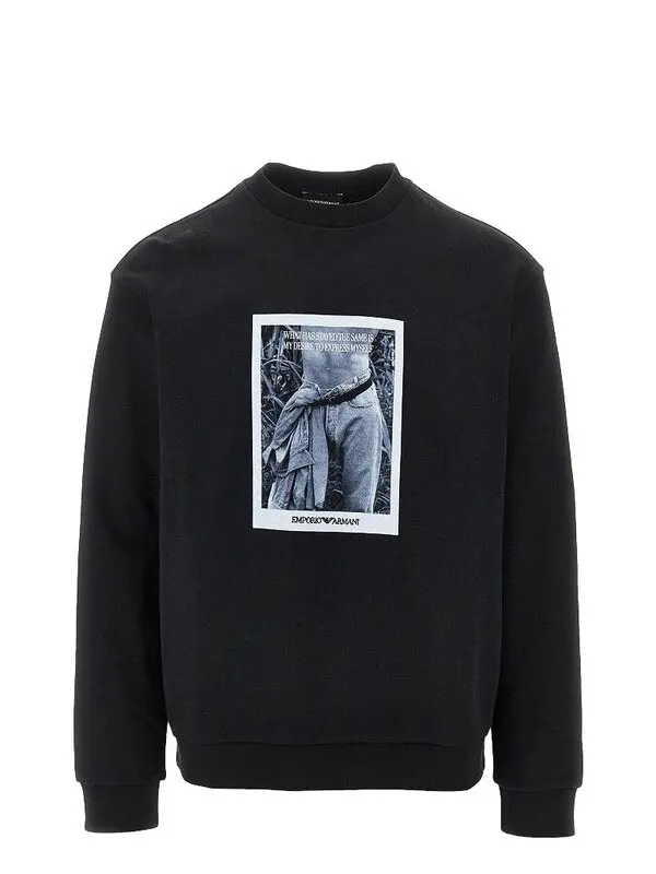 Emporio Armani Logo Print Crewneck Sweatshirt - Black