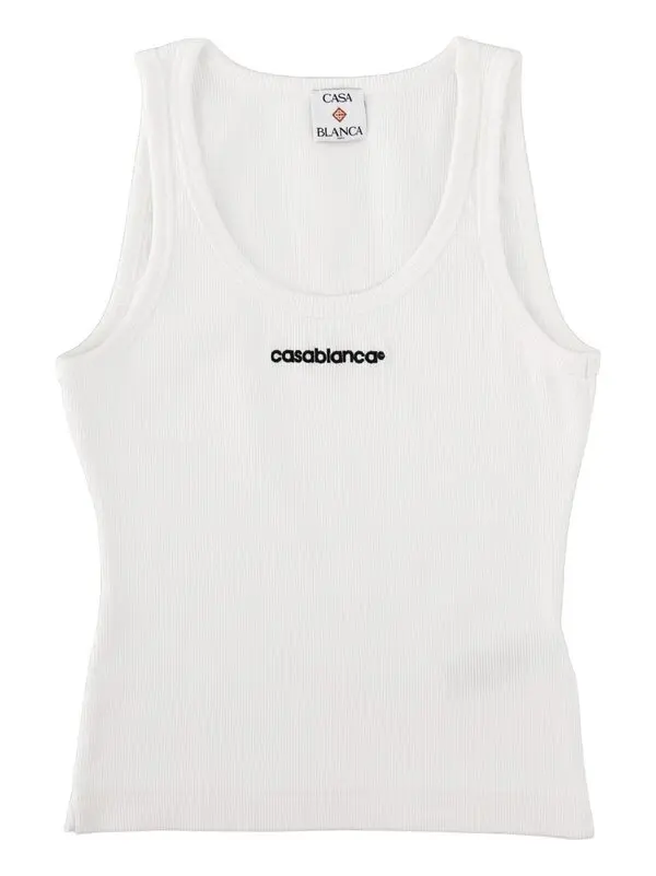 Casablanca Ribbed Logo Tank Top - White
