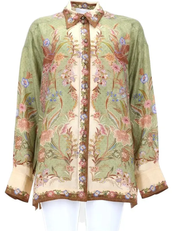 Zimmermann Indra Relaxed Fit Silk Shirt - Green
