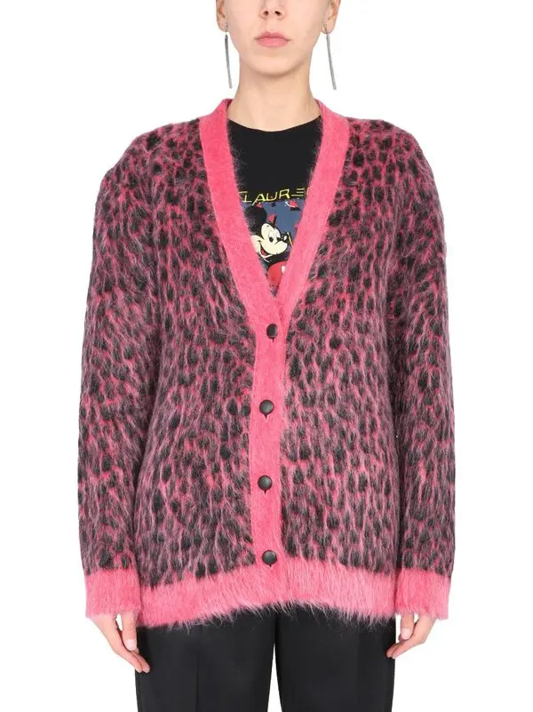 Saint Laurent Leopard Jacquard Cardigan - Pink