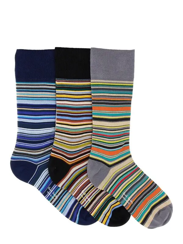 Paul Smith Set Of Three Striped Socks - Multicolor