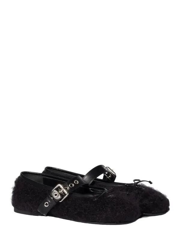 Miu Miu Mohair Ballerinas With Buckle Detail - Black