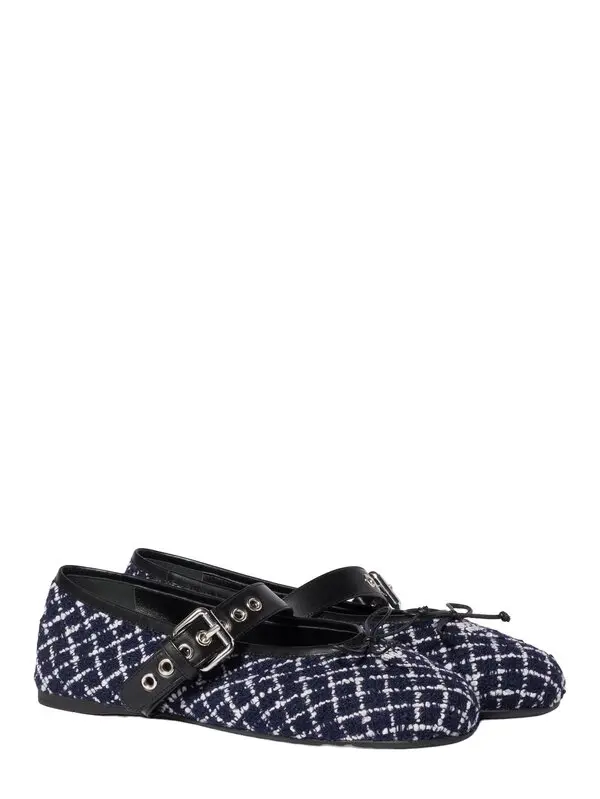 Miu Miu Tweed Check Ballerinas - Blue/ivory