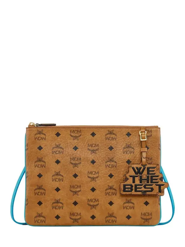 Mcm Visetos Crossbody Pouch With "we The Best" Charm - Cognac