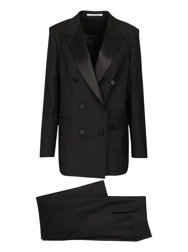Tagliatore Double-breasted Wool Tuxedo With Wide Peak Lapels - Black