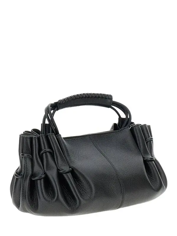 Hereu Lambskin Braided Handle Shoulder Bag - Black