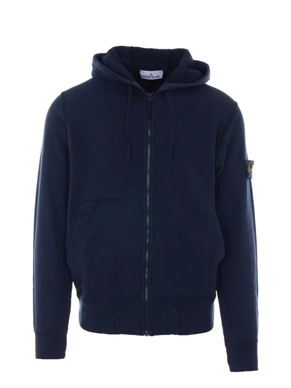 Stone Island Logo Zip Up Hoodie - Blue