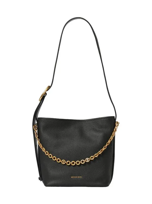 Michael Kors Textured Leather Shoulder Bag With Gold Tone Chain Accent - Black