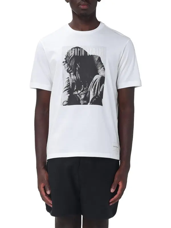 Emporio Armani Graphic Print Cotton T-shirt With Contrasting Logo - White 1