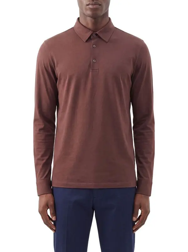 ZANONE Long-sleeved 100% Cotton Polo Shirt With Classic Collar - Brown