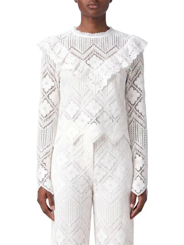 SELF-PORTRAIT Lace T-shirt - White